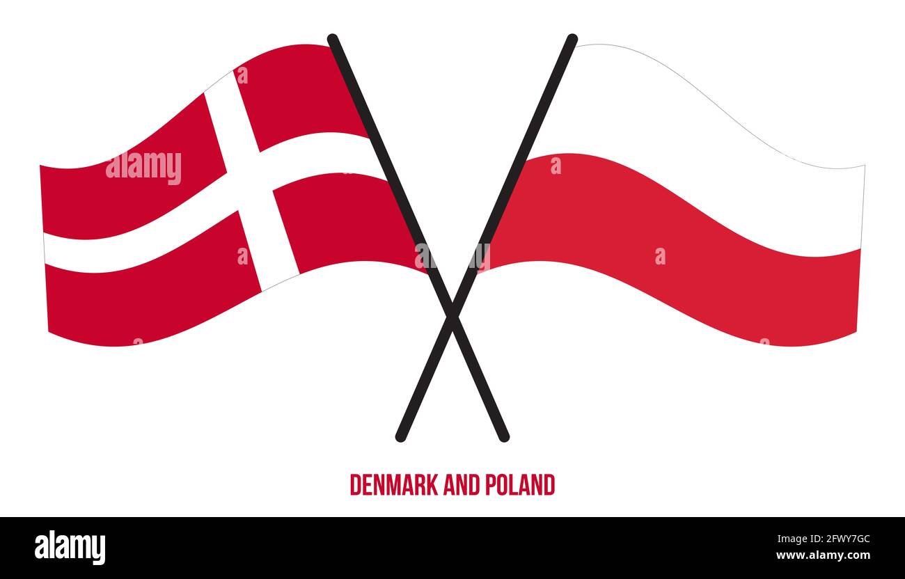 Denmark and Poland Flags Crossed And Waving Flat Style. Official ...