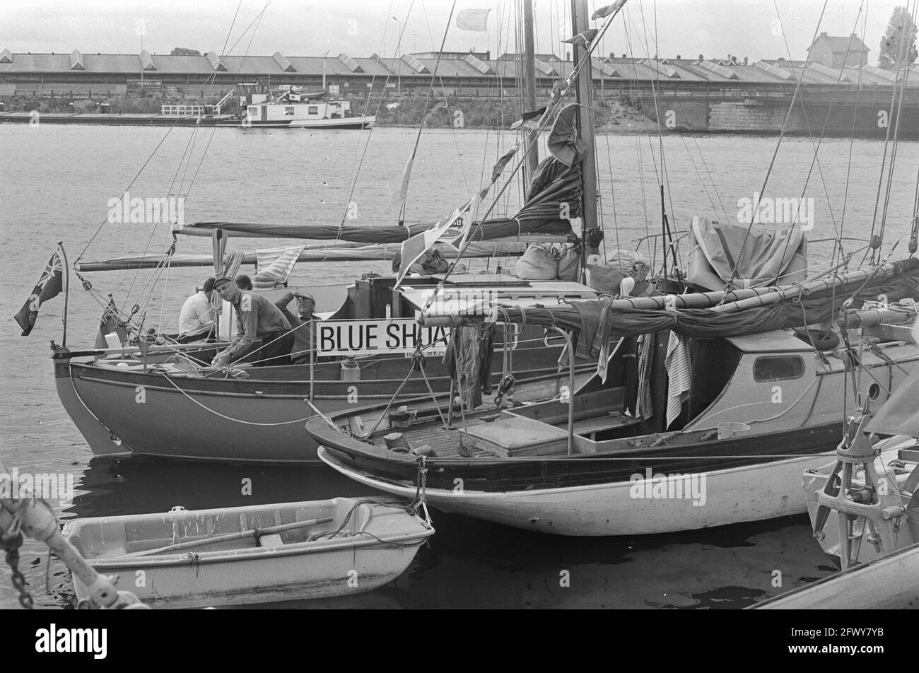 Old English sailing ships on Levantkade in Amsterdam; some moored ships ...