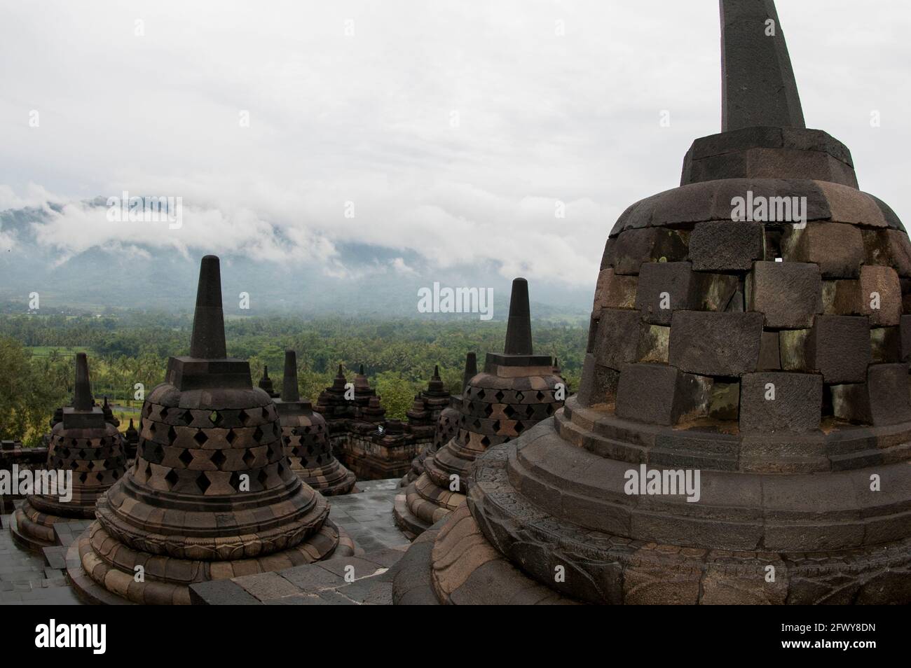 Stupas of upper terrace, Borobudur Temple, Central Java, Indonesia ...