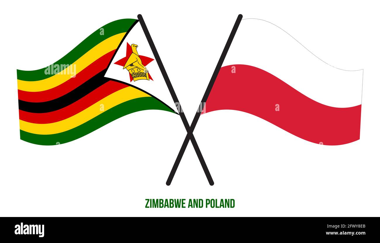 Zimbabwe and Poland Flags Crossed And Waving Flat Style. Official ...