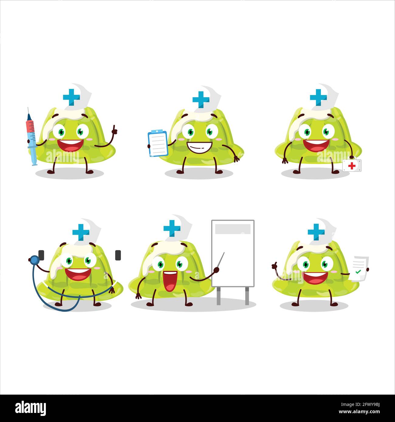 Doctor profession emoticon with green pudding cartoon character. Vector ...