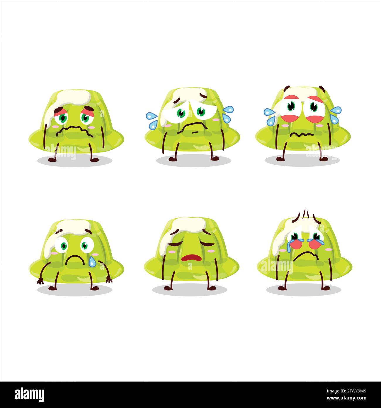 Green pudding cartoon character with sad expression. Vector ...