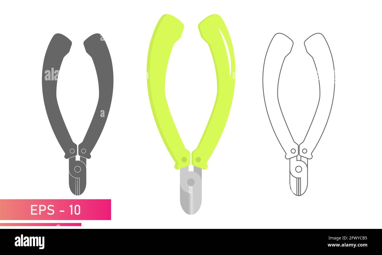 Set, Wire cutters. Linear, solid and realistic design. On a white ...