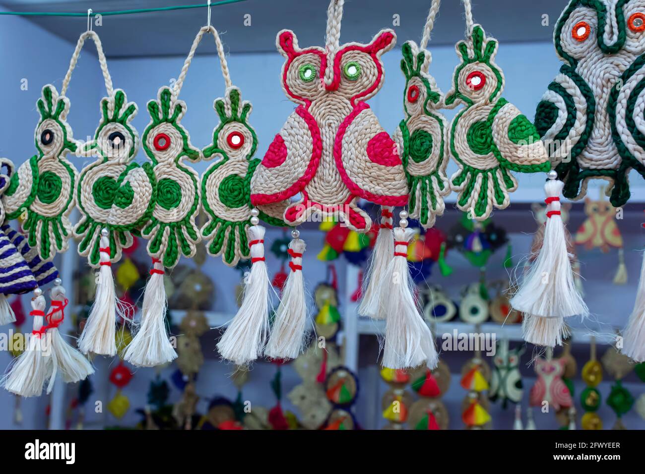 Beautiful handmade coasters made by jute is displayed in a shop for ...