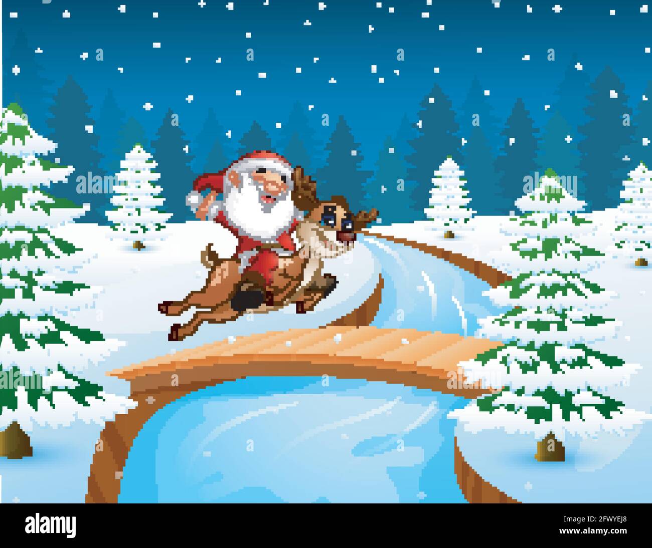 Vector illustration of Happy santa claus riding a reindeer on the ...