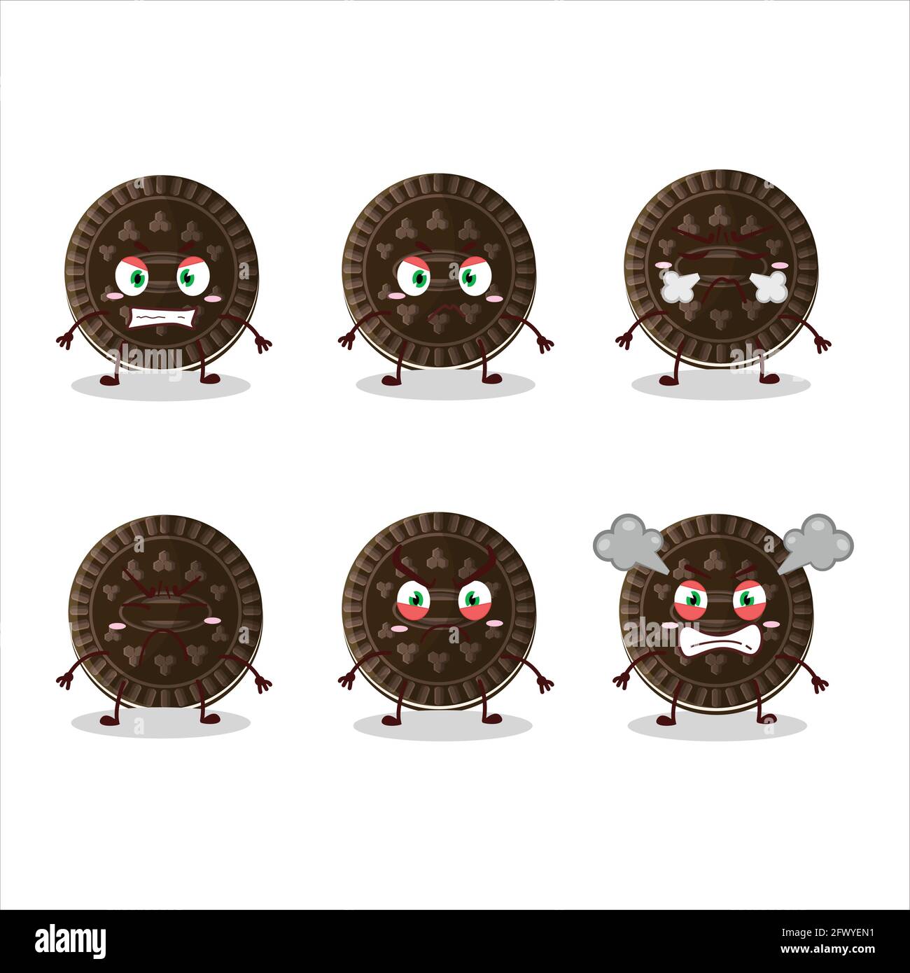 Chocolate biscuit cartoon character with various angry expressions ...