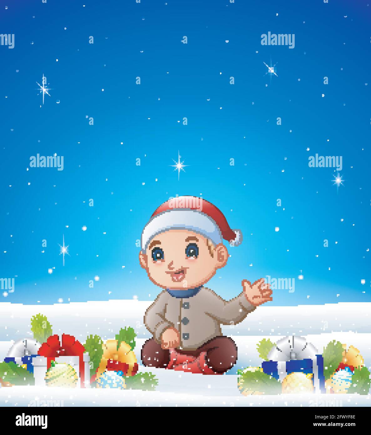 Boy sitting in snow Stock Vector Images - Alamy