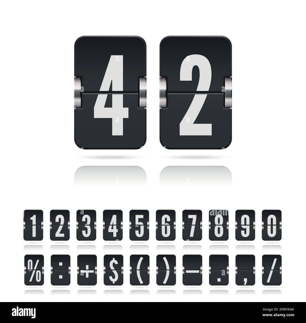 Flip numbers and symbols font for information web page or time counter. Vintage floating symbols ...