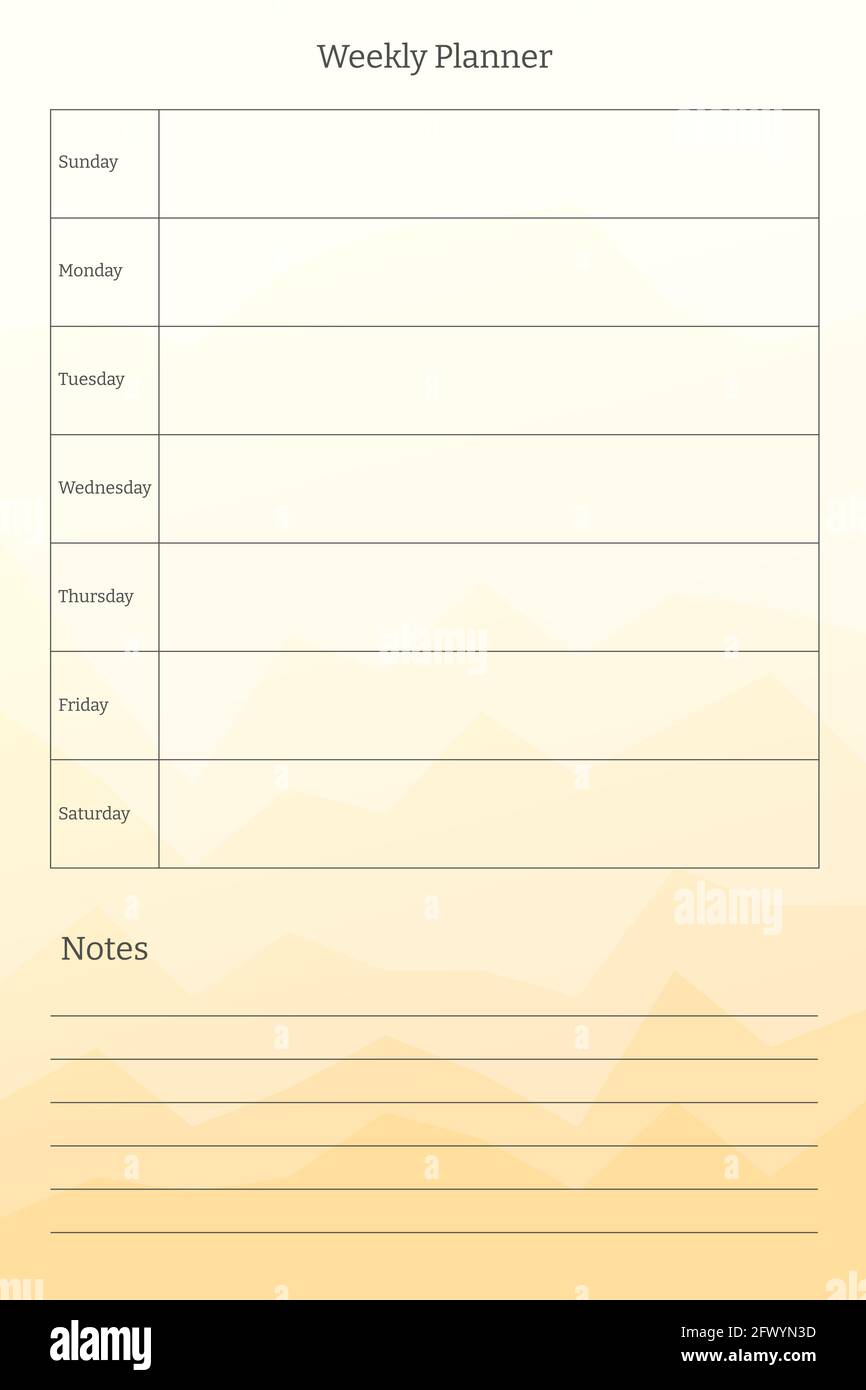 Weekly planner template. to do tasks list and notes with column and row ...