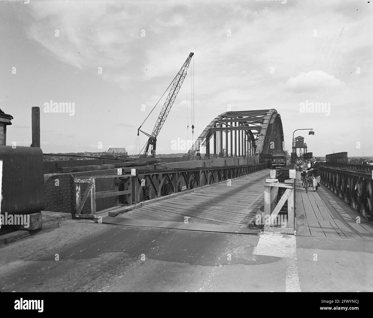 Rhine bridge at Arnhem under construction [right the temporary Bailey ...