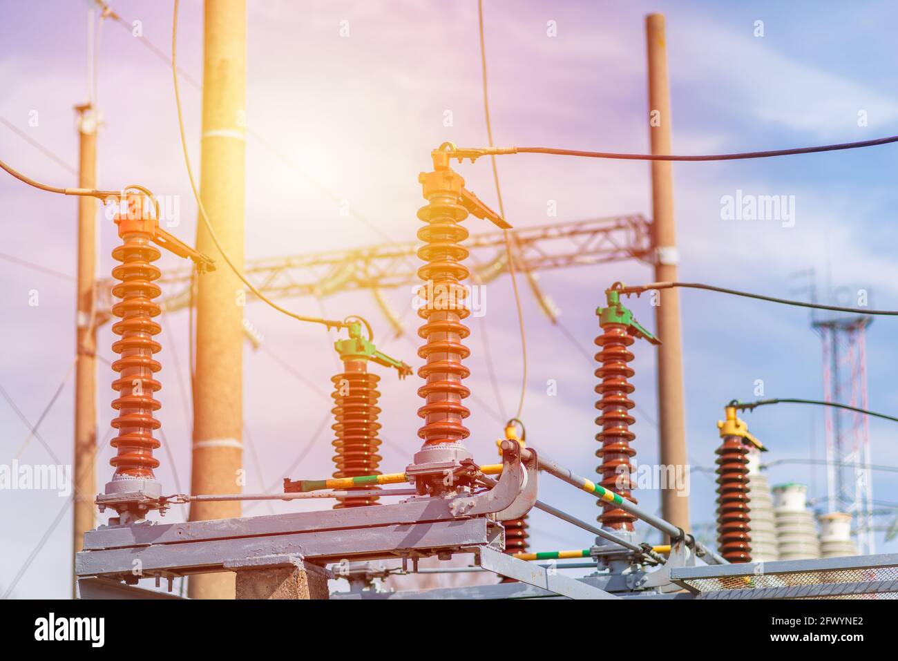 High voltage power transformer,generator electric in substation.general ...