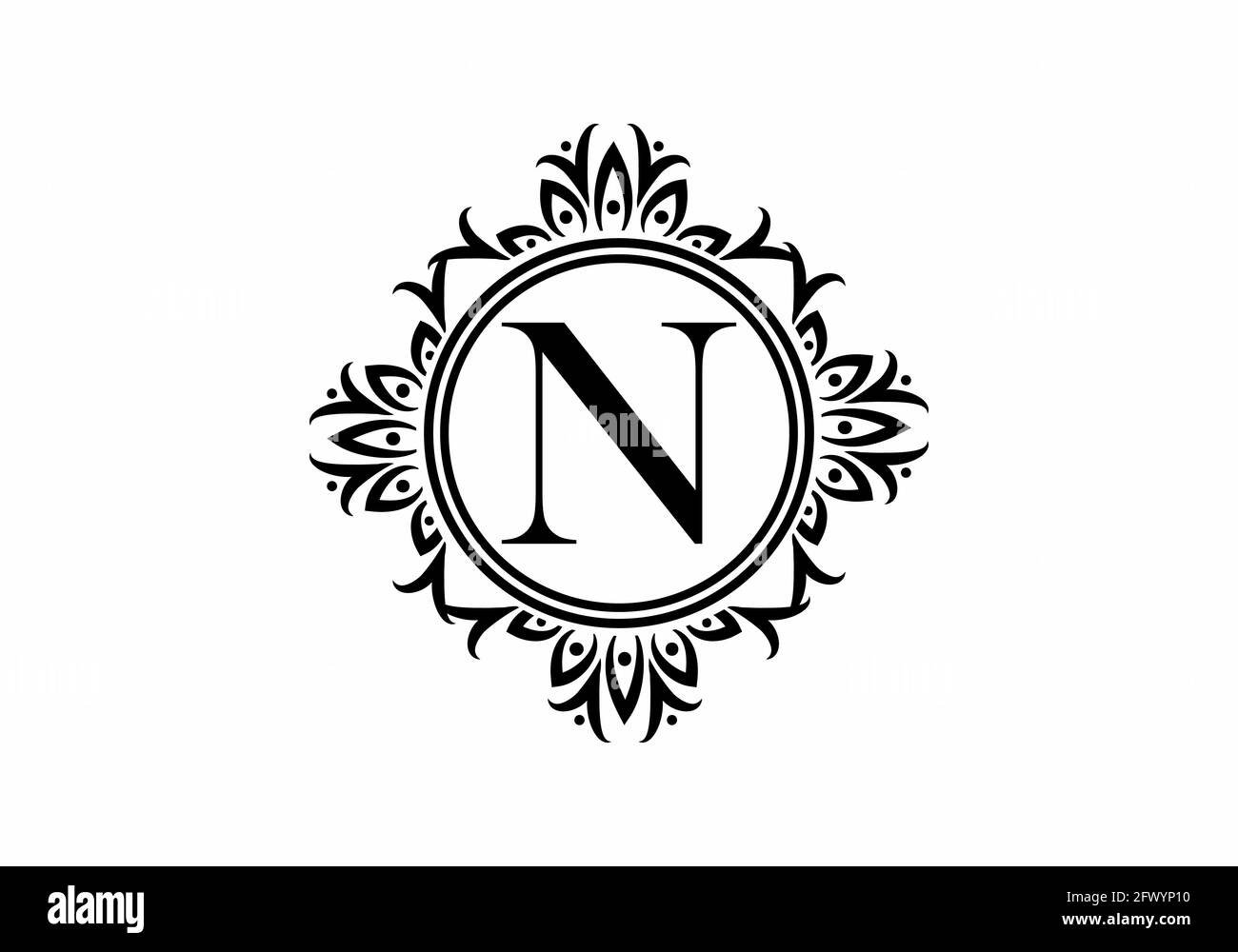 Black initial N letter in classic frame design Stock Vector Image & Art ...