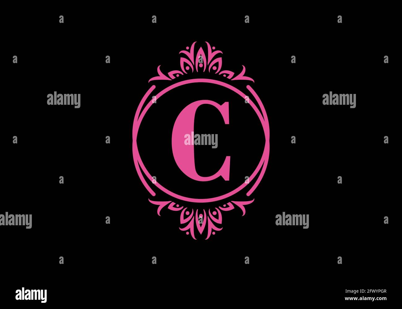 Pink black of C initial letter in classic frame design Stock Vector ...