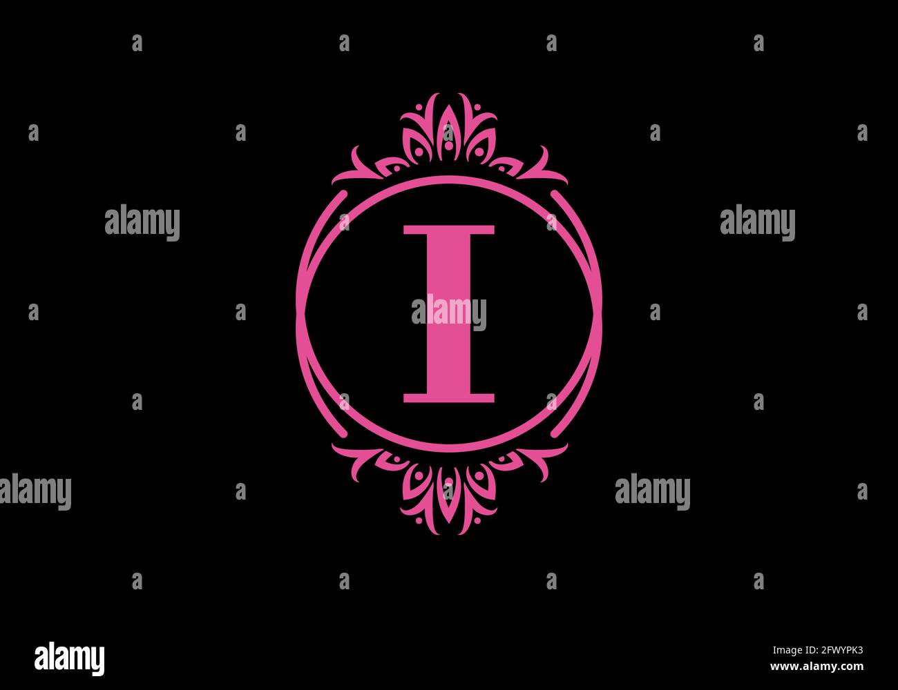 Pink black of I initial letter in classic frame design Stock Vector ...