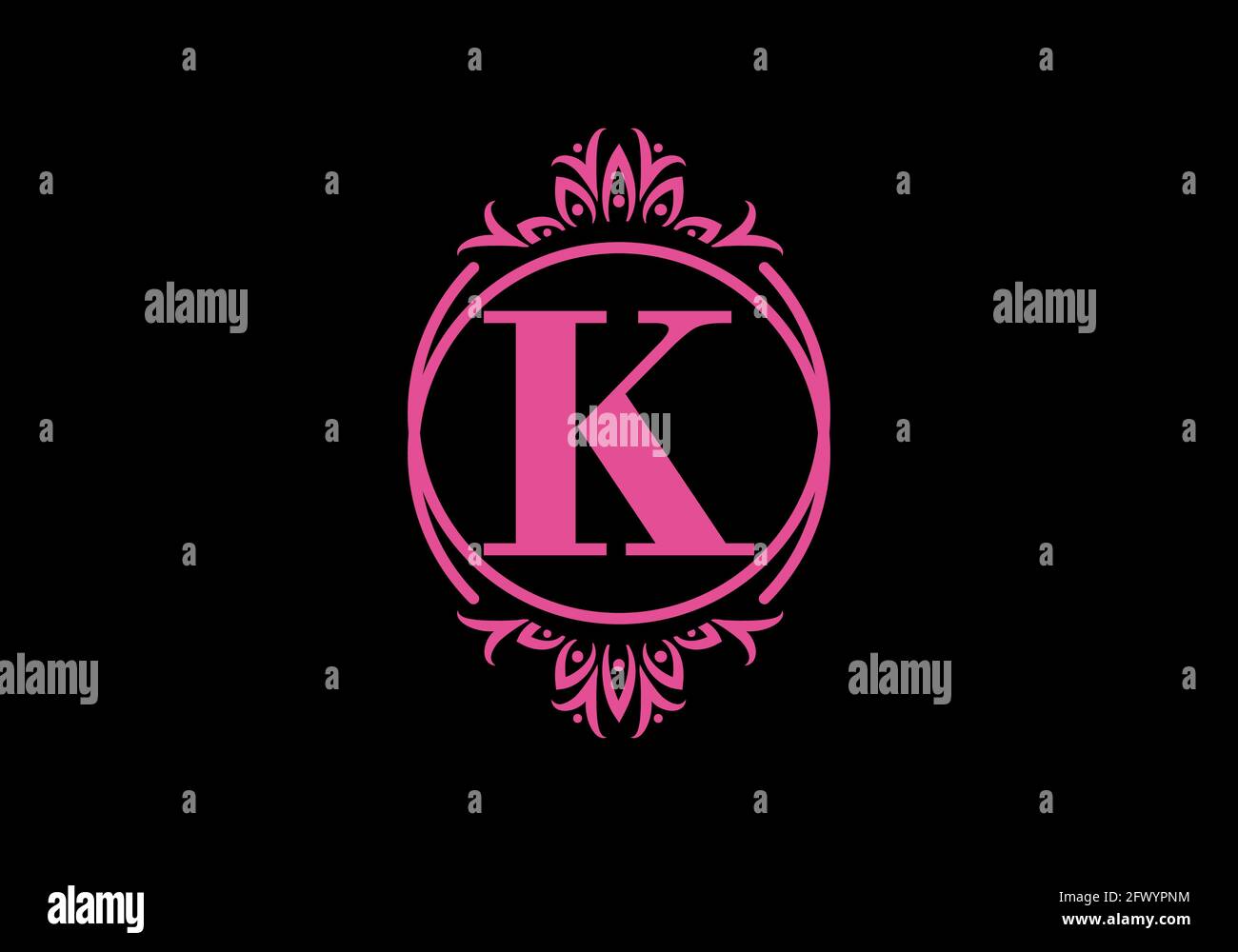 Pink black of K initial letter in classic frame design Stock Vector ...