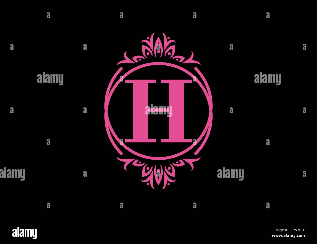 Pink black of H initial letter in classic frame design Stock Vector ...