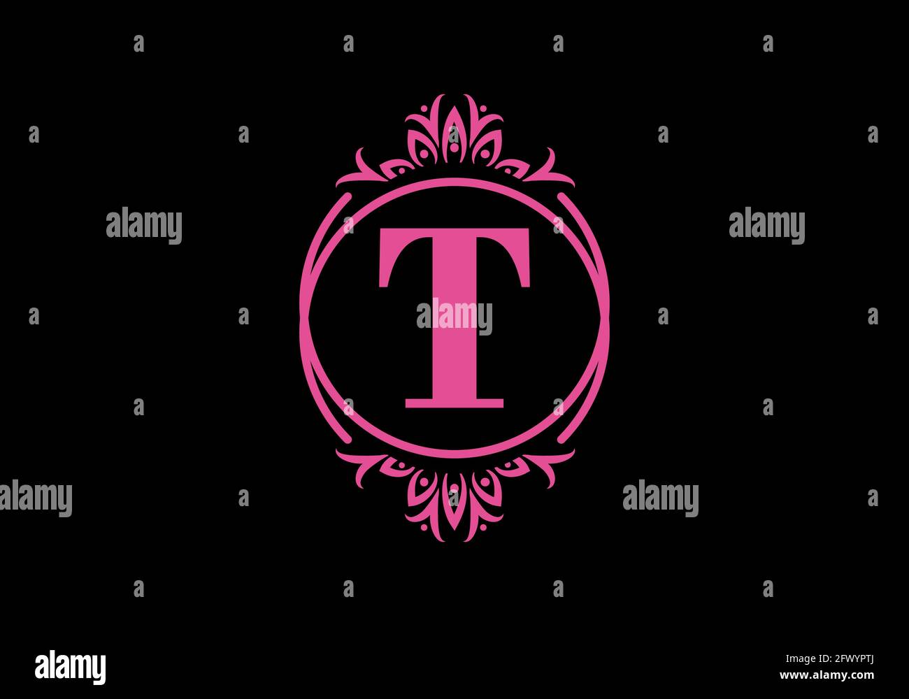 Pink black of T initial letter in classic frame design Stock Vector ...