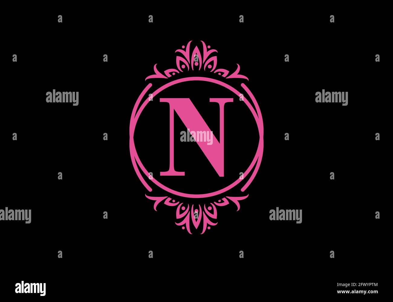 Pink black of N initial letter in classic frame design Stock Vector ...
