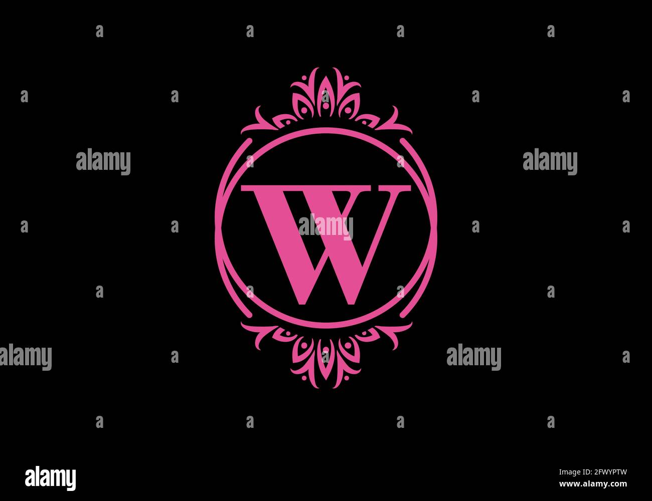 Pink black of W initial letter in classic frame design Stock Vector ...