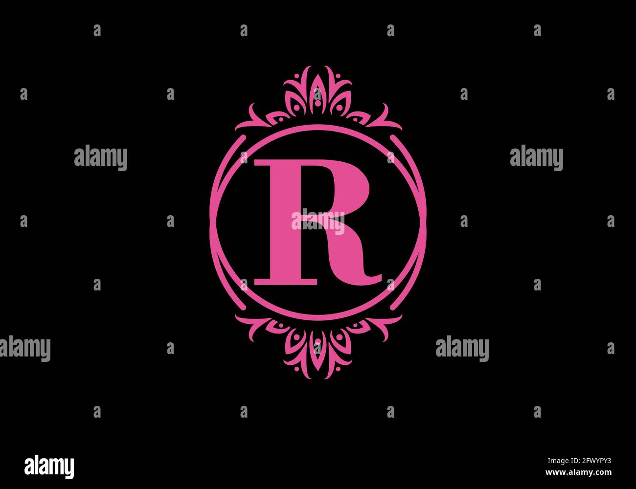 Pink black of R initial letter in classic frame design Stock Vector ...