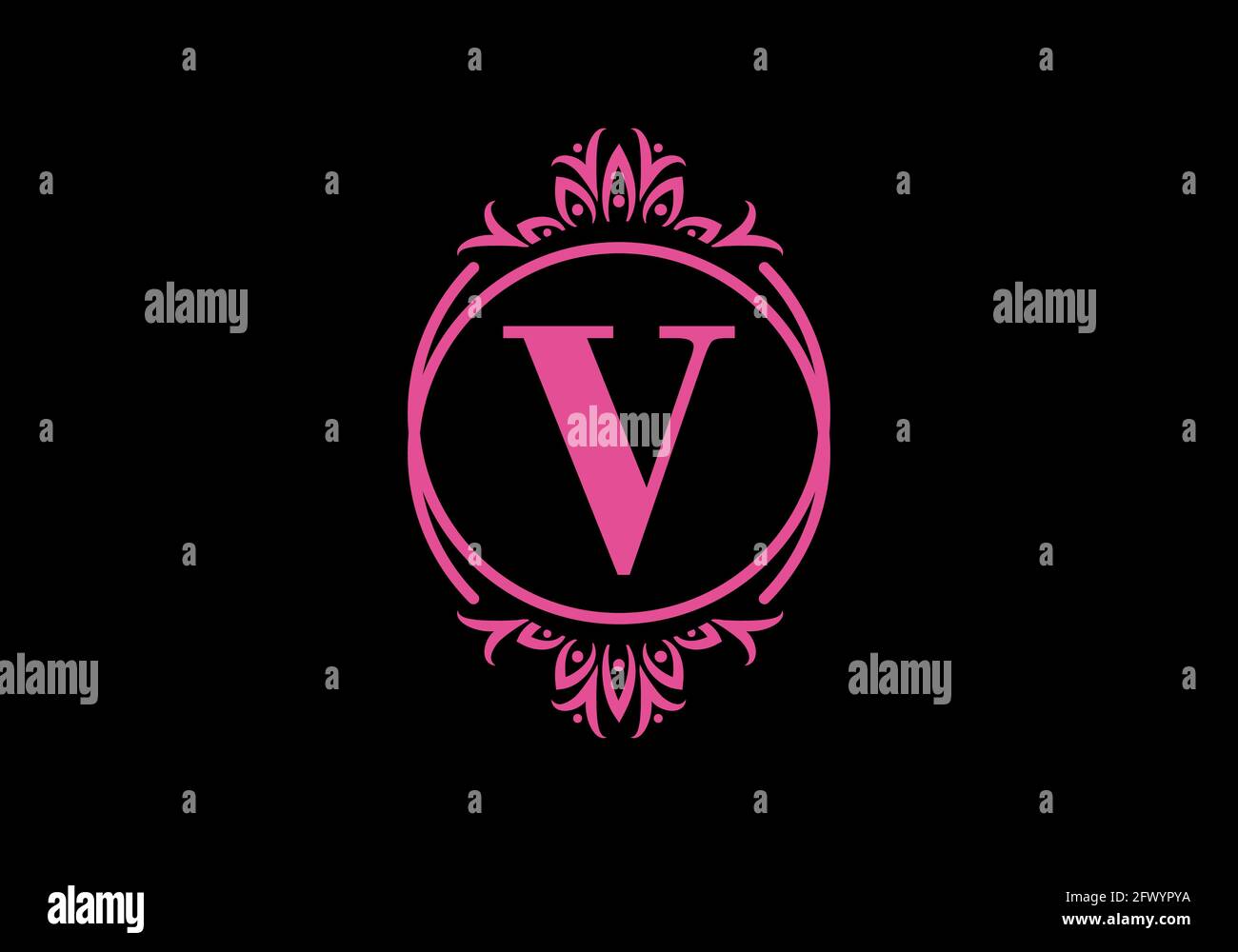Pink black of V initial letter in classic frame design Stock Vector ...