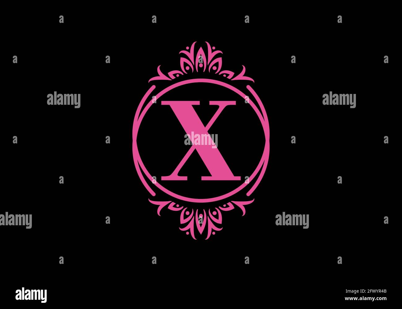 Pink black of X initial letter in classic frame design Stock Vector ...