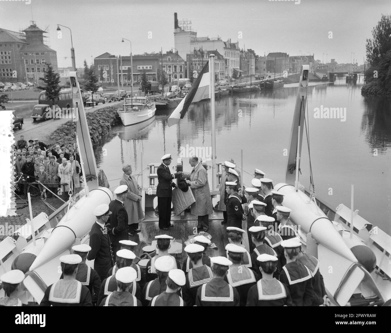 Transfer of coastal minesweeper Lochem at Groningen. Shipyard Smit en ...