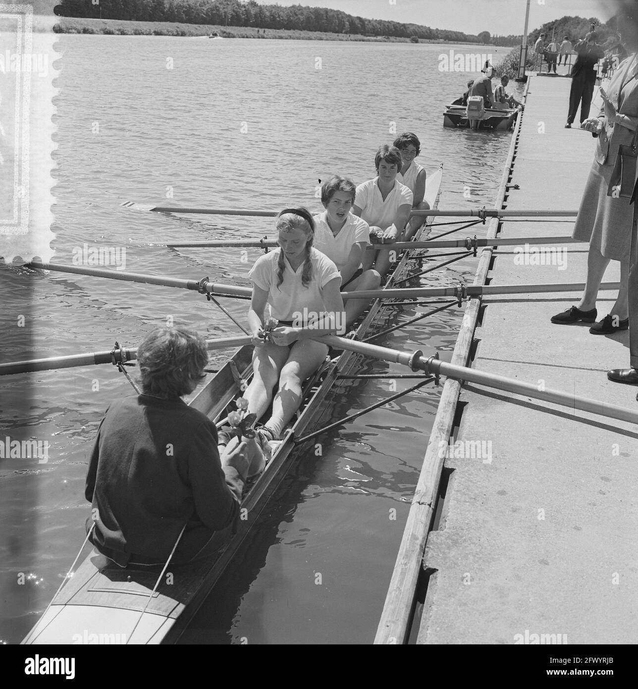 Four ladies rowing Black and White Stock Photos & Images - Alamy