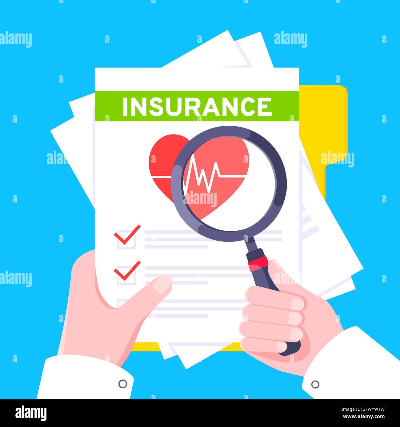 Hand hold medical insurance claim form with file paper sheets flat ...