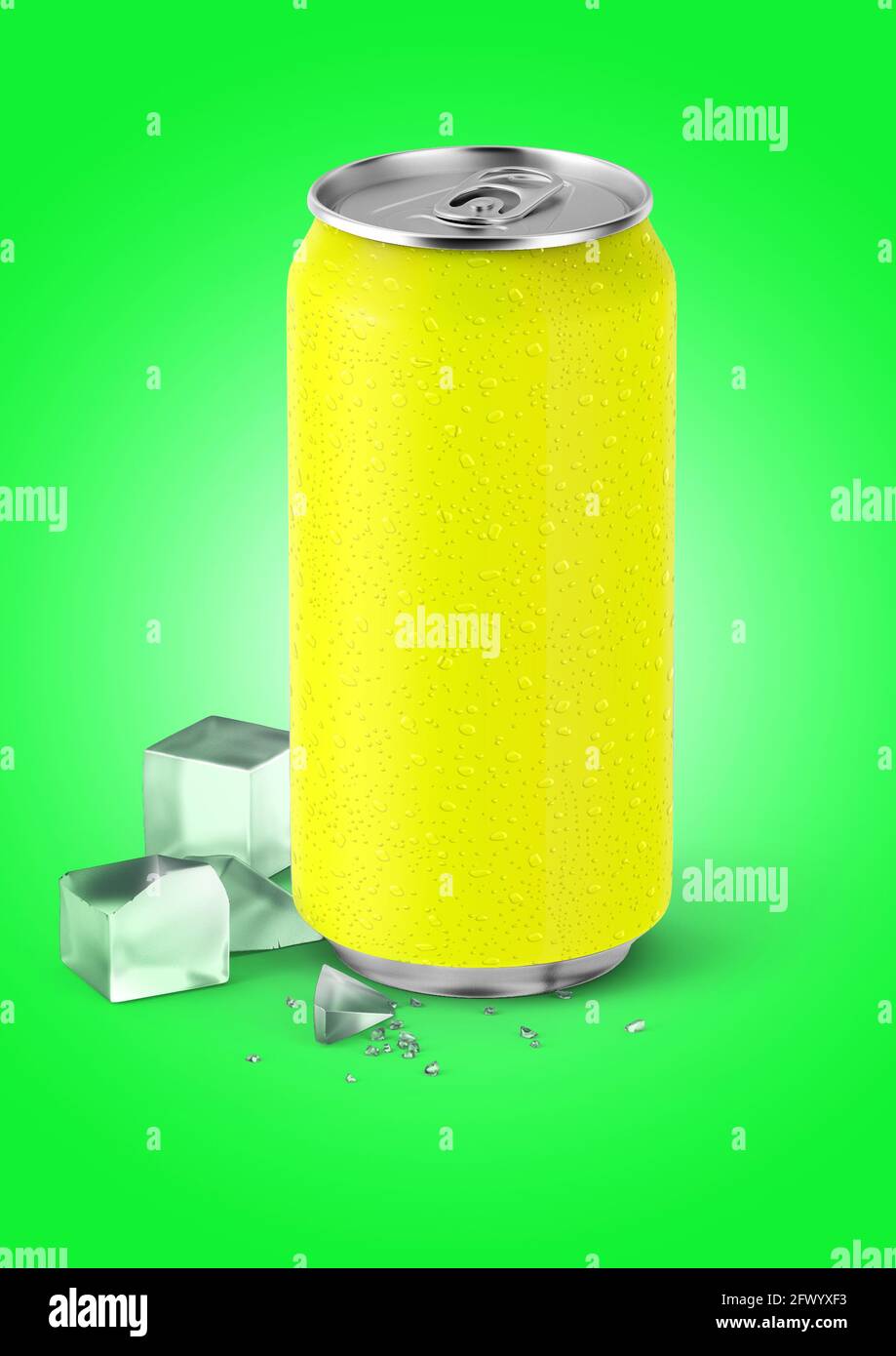 3D rendering yellow soda can isolated on colored background. fit for ...
