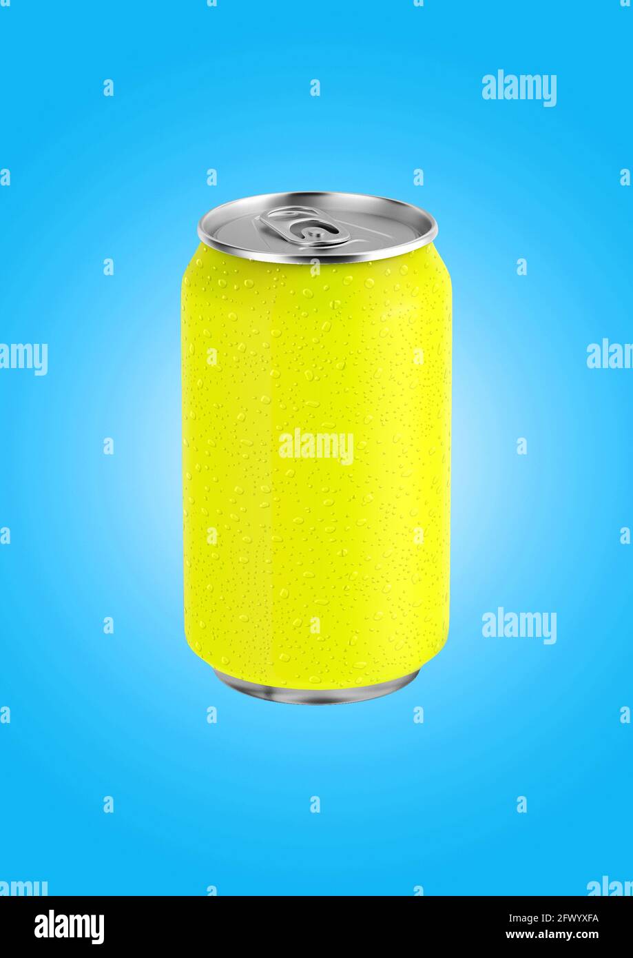 3D rendering yellow soda can isolated on colored background. fit for ...