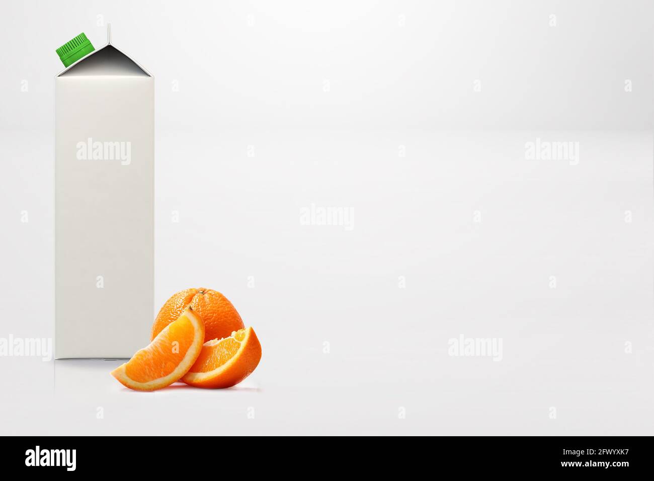 Orange and white juice box isolated on a white background. 3D rendering ...