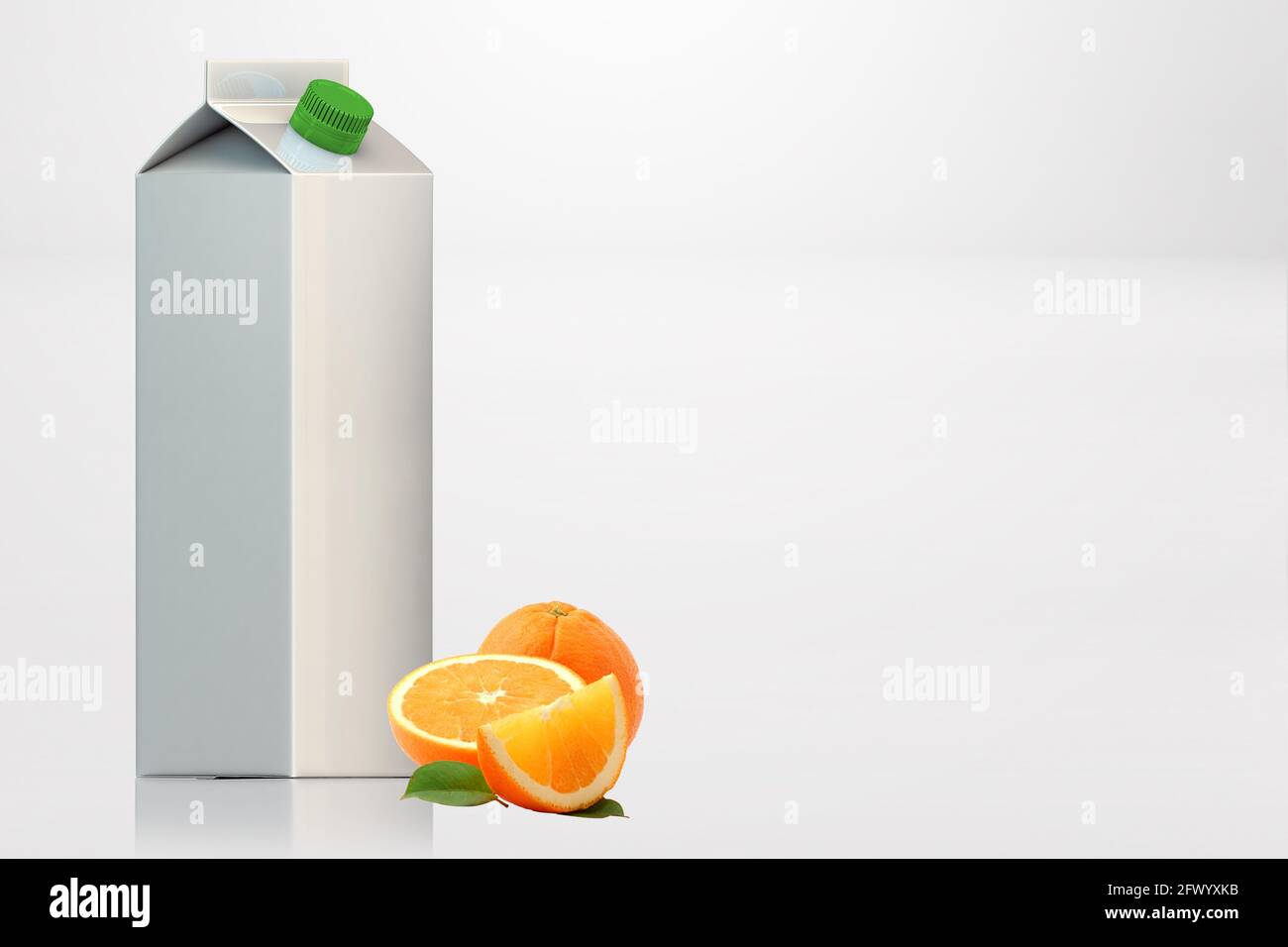 Orange and white juice box isolated on a white background. 3D rendering ...