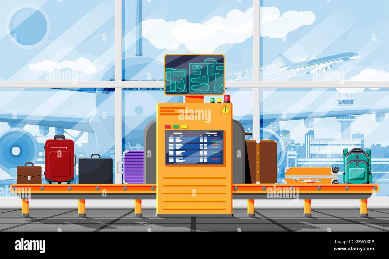 Airport Security Scanner. Conveyor With Luggage Stock Vector Image ...