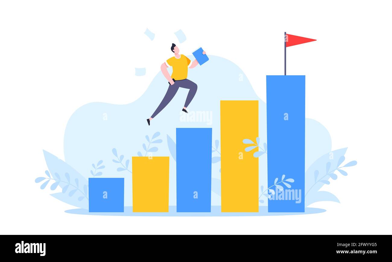 Career ladder climbing and goal achievement business concept flat style ...