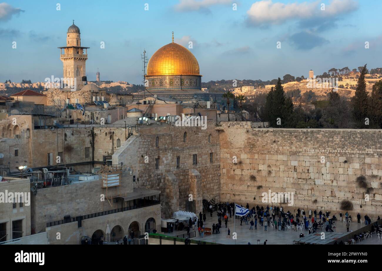 Western Wall at sunset in Temple Mount, Jerusalem, Israel Stock Photo ...