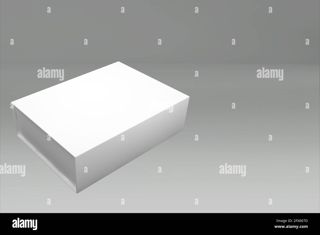 3d rendering of a white rectangle box with a closed lid on gray ...