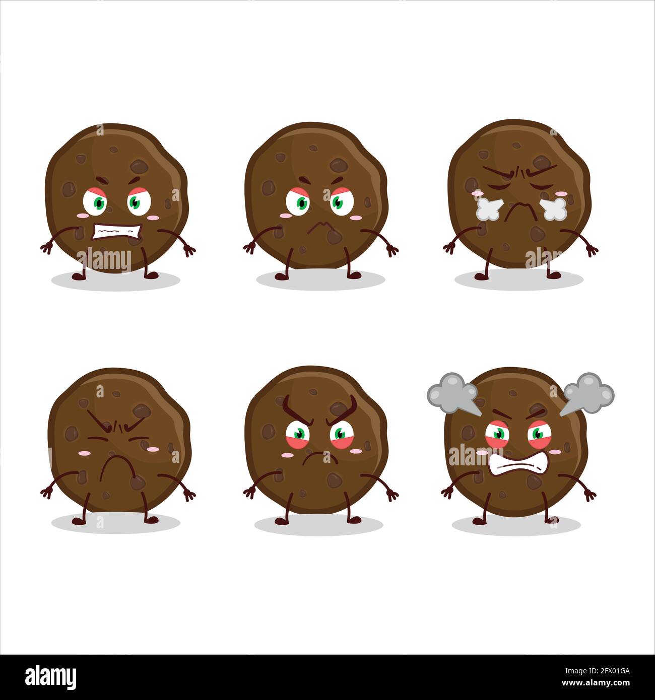 Chocolate cookies cartoon character with various angry expressions ...