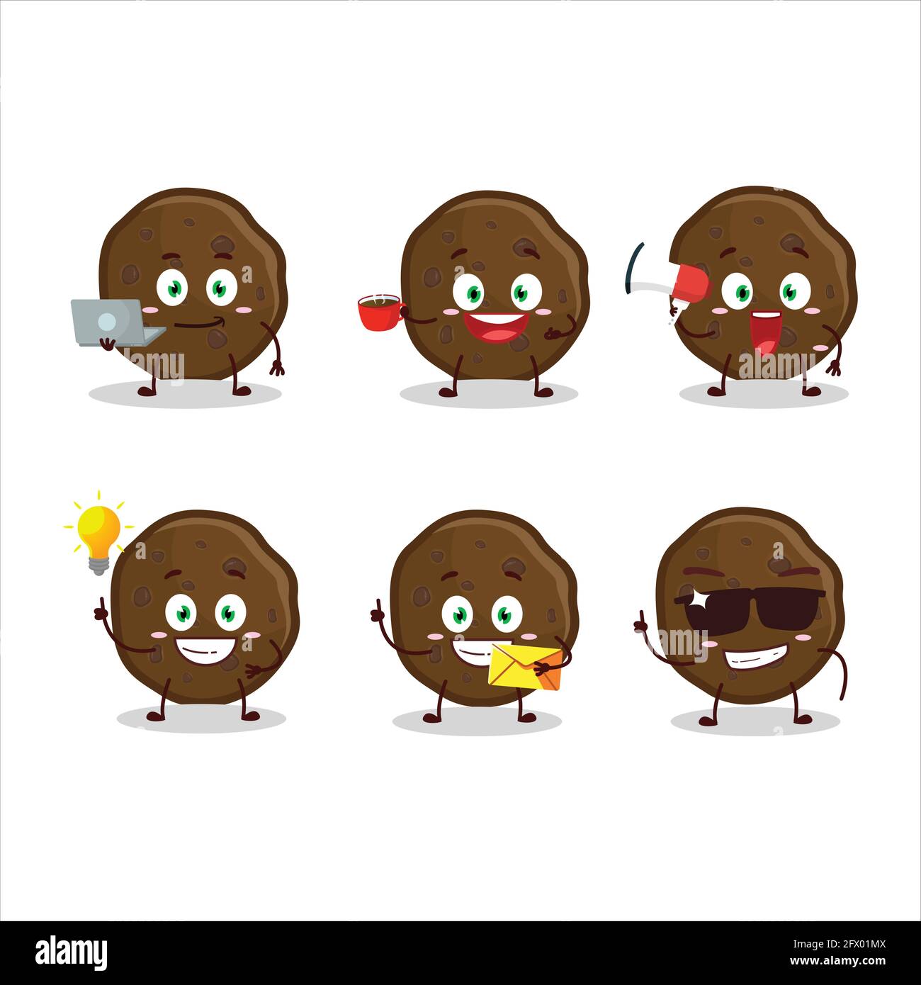 Chocolate cookies cartoon character with various types of business ...