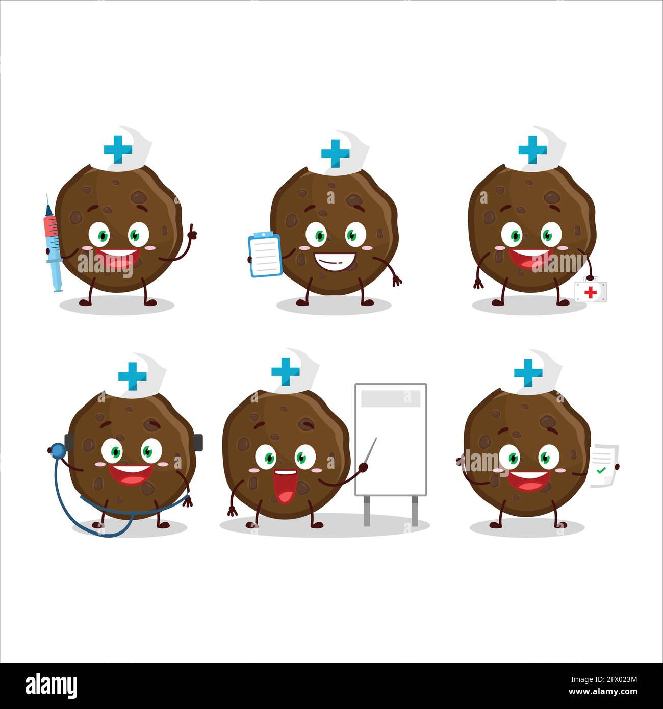 Doctor profession emoticon with chocolate cookies cartoon character ...