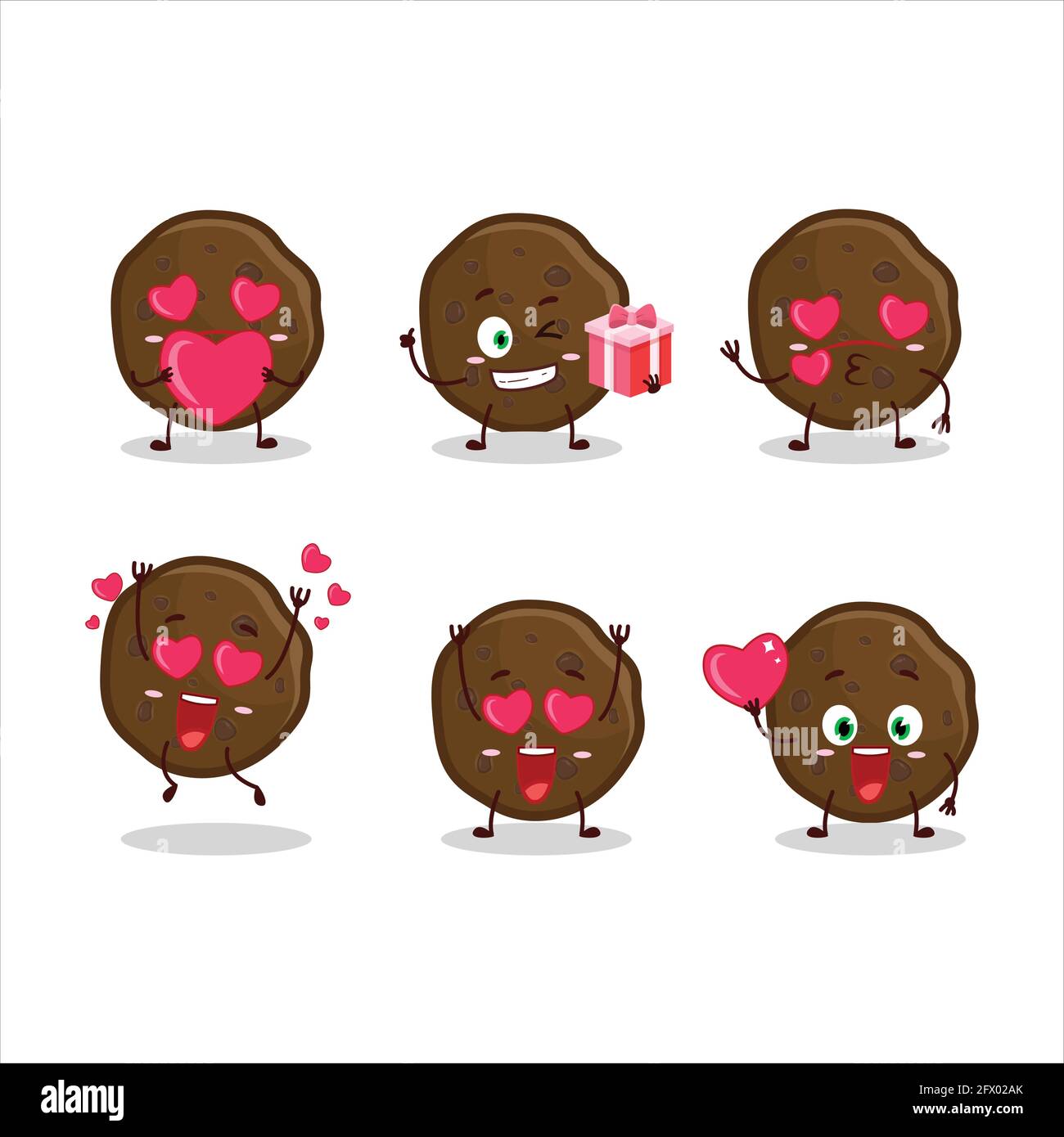 Chocolate cookies cartoon character with love cute emoticon. Vector ...