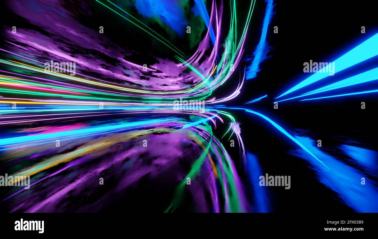 3d render, glowing lines, reflection, abstract background Stock Photo ...