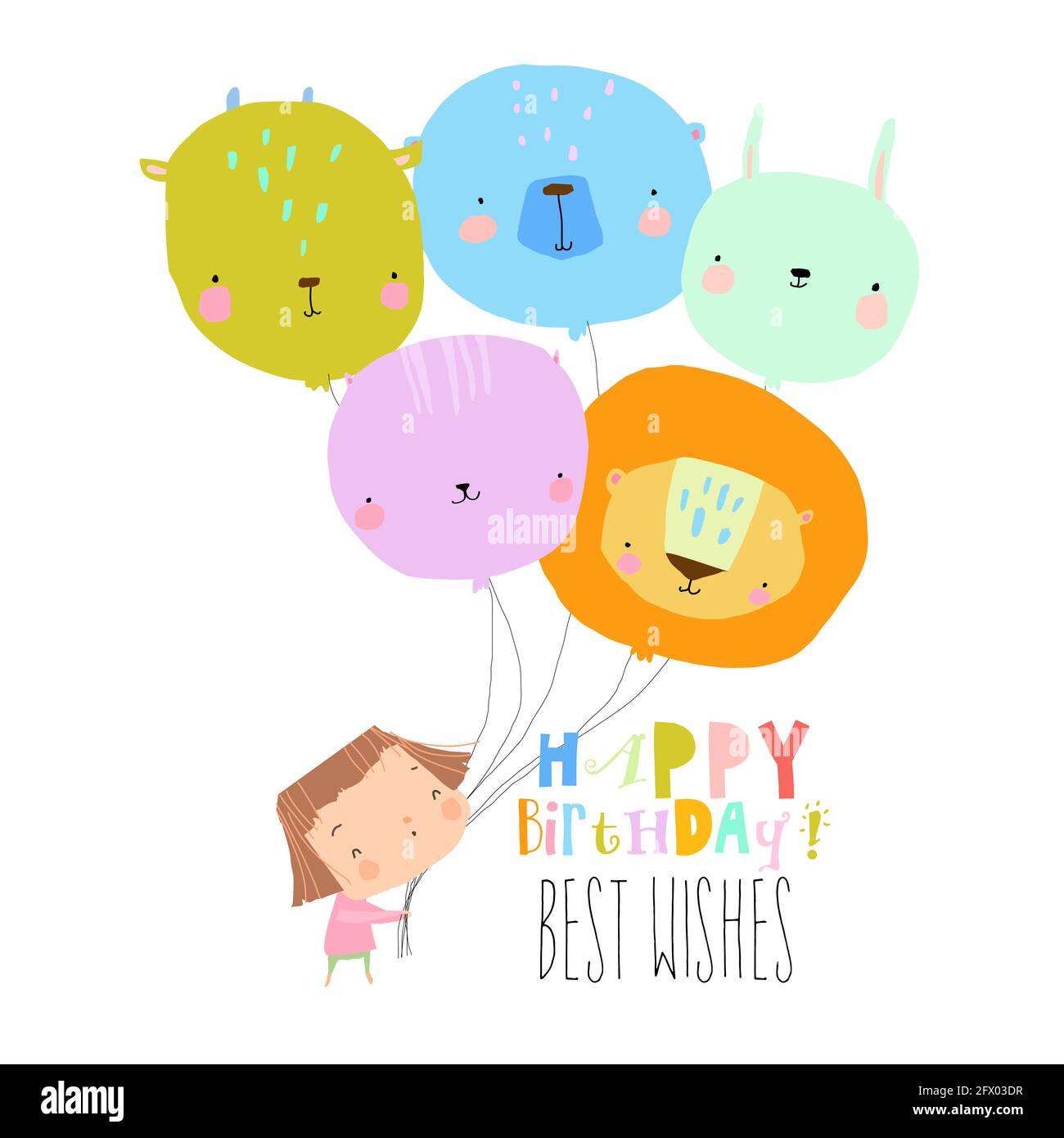 Colorful happy birthday card bear Cut Out Stock Images & Pictures - Alamy