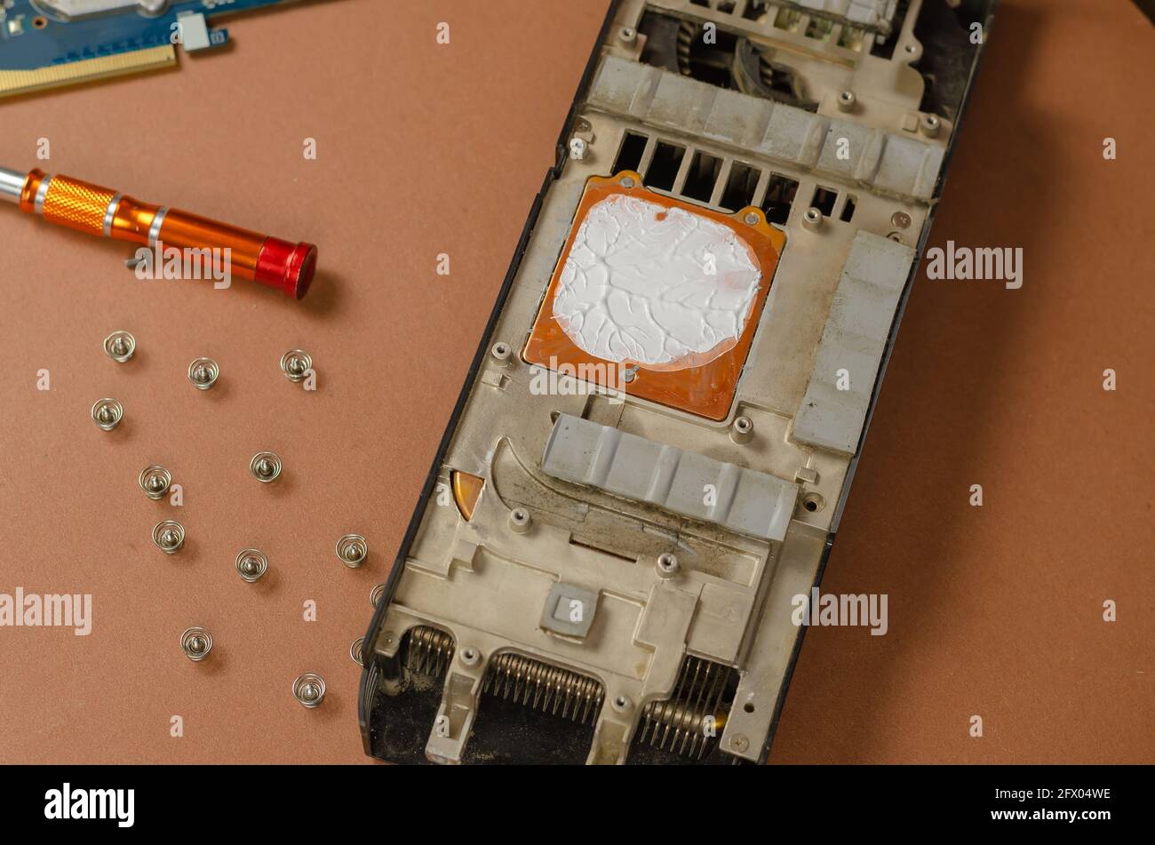 Computer repair services and components concept. Disassembled computer ...