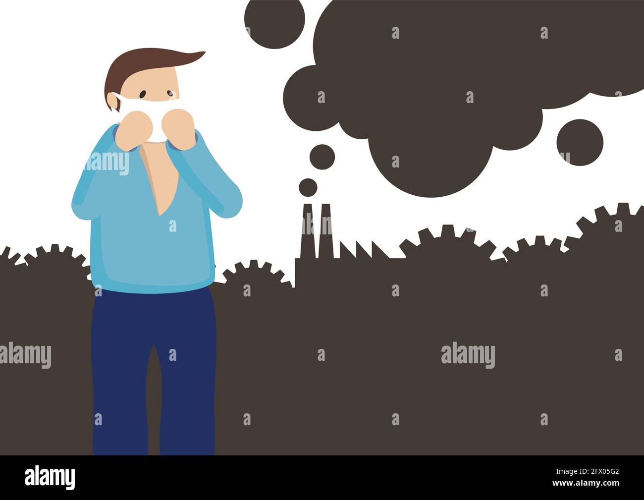 Man wearing face mask because of air pollution in the city. Air ...