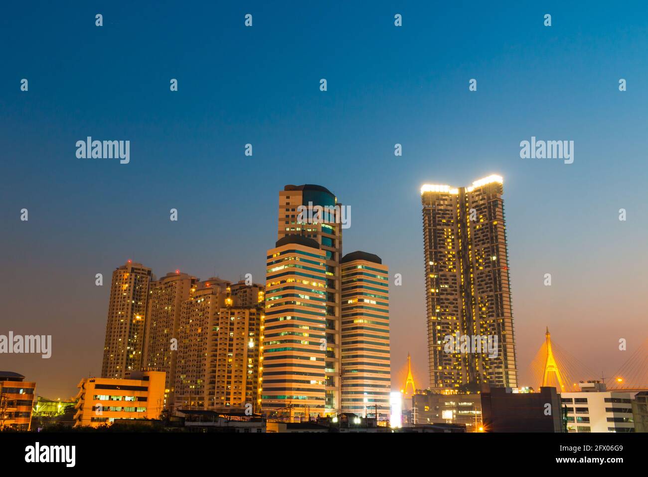 Bangkok city Rama 3 with bridges at night background Stock Photo - Alamy