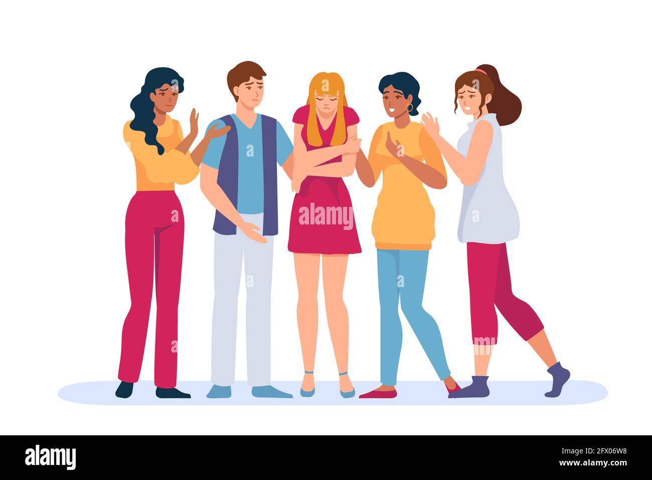 Group support sad person. Friends and family comforting depressed and ...