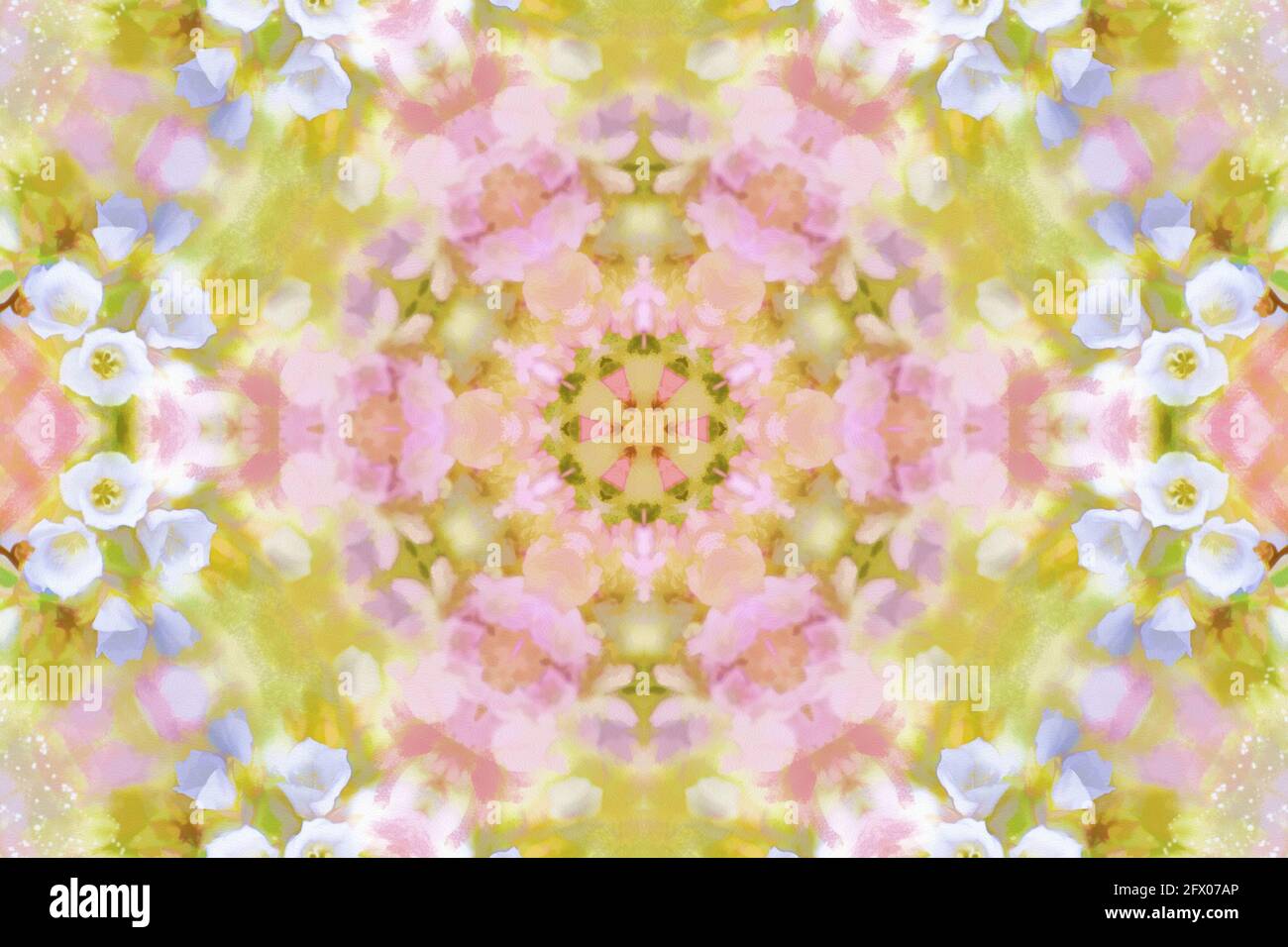 Watercolor flowers blurred, floral spring pattern background, symmetry ...