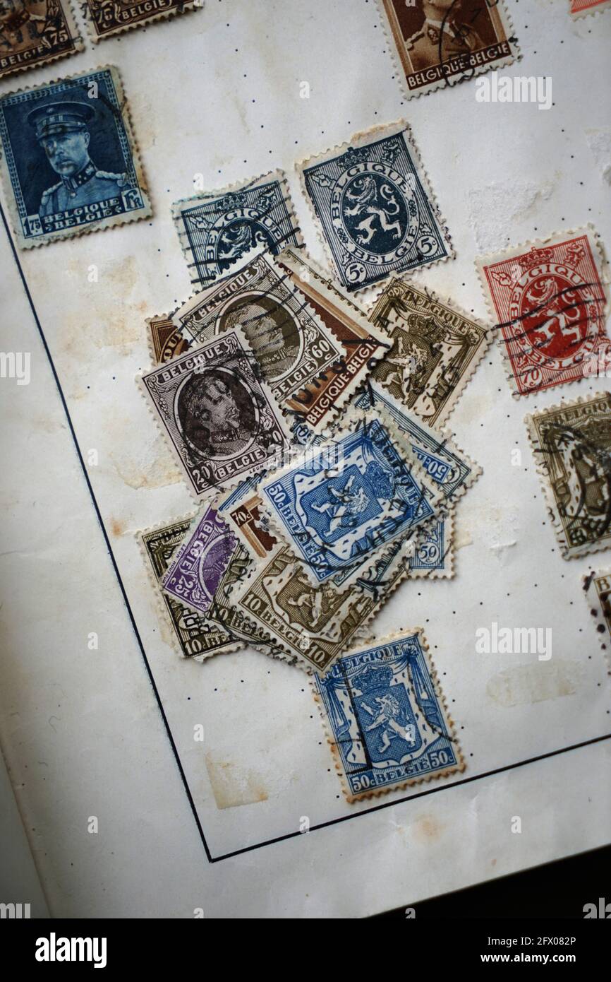 Belgium Stamps Collection , stamp album, early 20 th century Stock ...