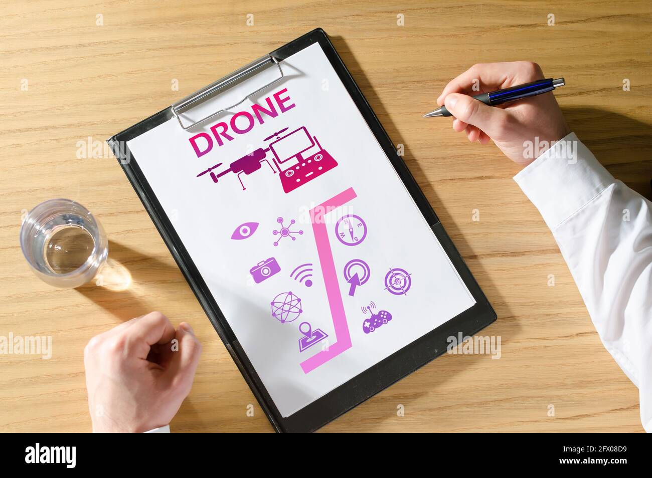 Drone concept on a clipboard Stock Photo - Alamy